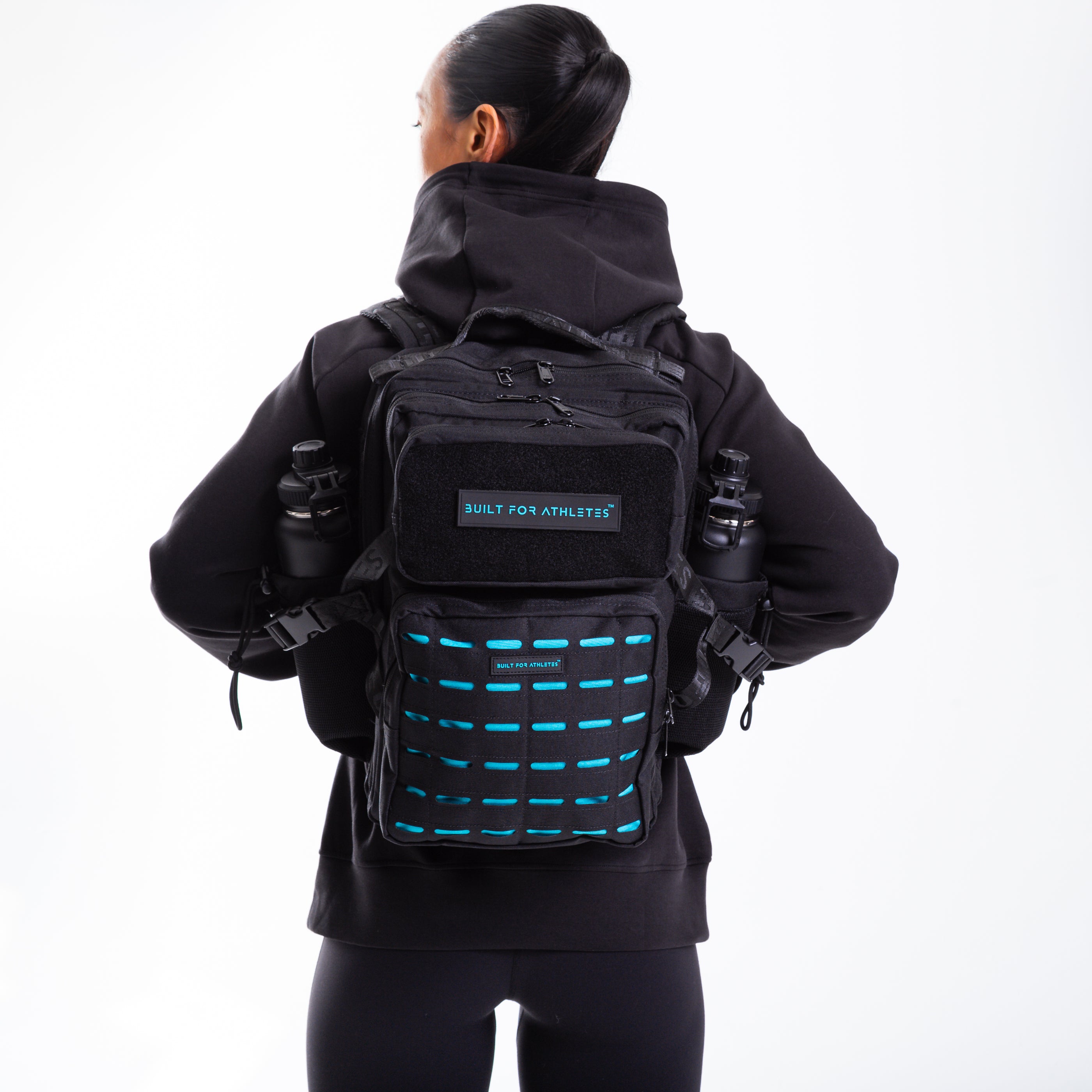 Medium Black & Aqua 25L Gym Backpack – Built for Athletes™